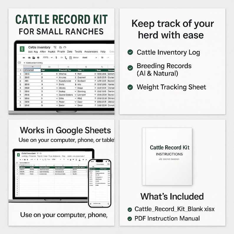 Cattle Record Keeping Kit – Google Sheets Livestock Tracker (printable ...