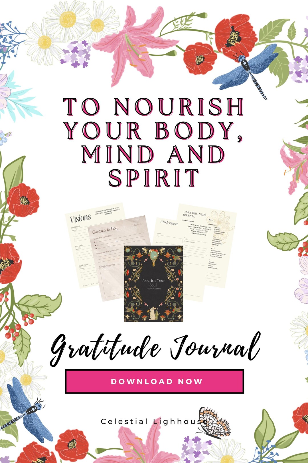 Self-improvement Journal – Printable Daily Gratitude & Wellness Planner ...