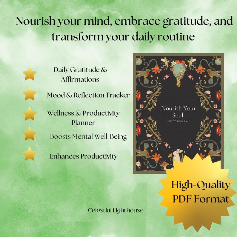 Self-improvement Journal – Printable Daily Gratitude & Wellness Planner ...