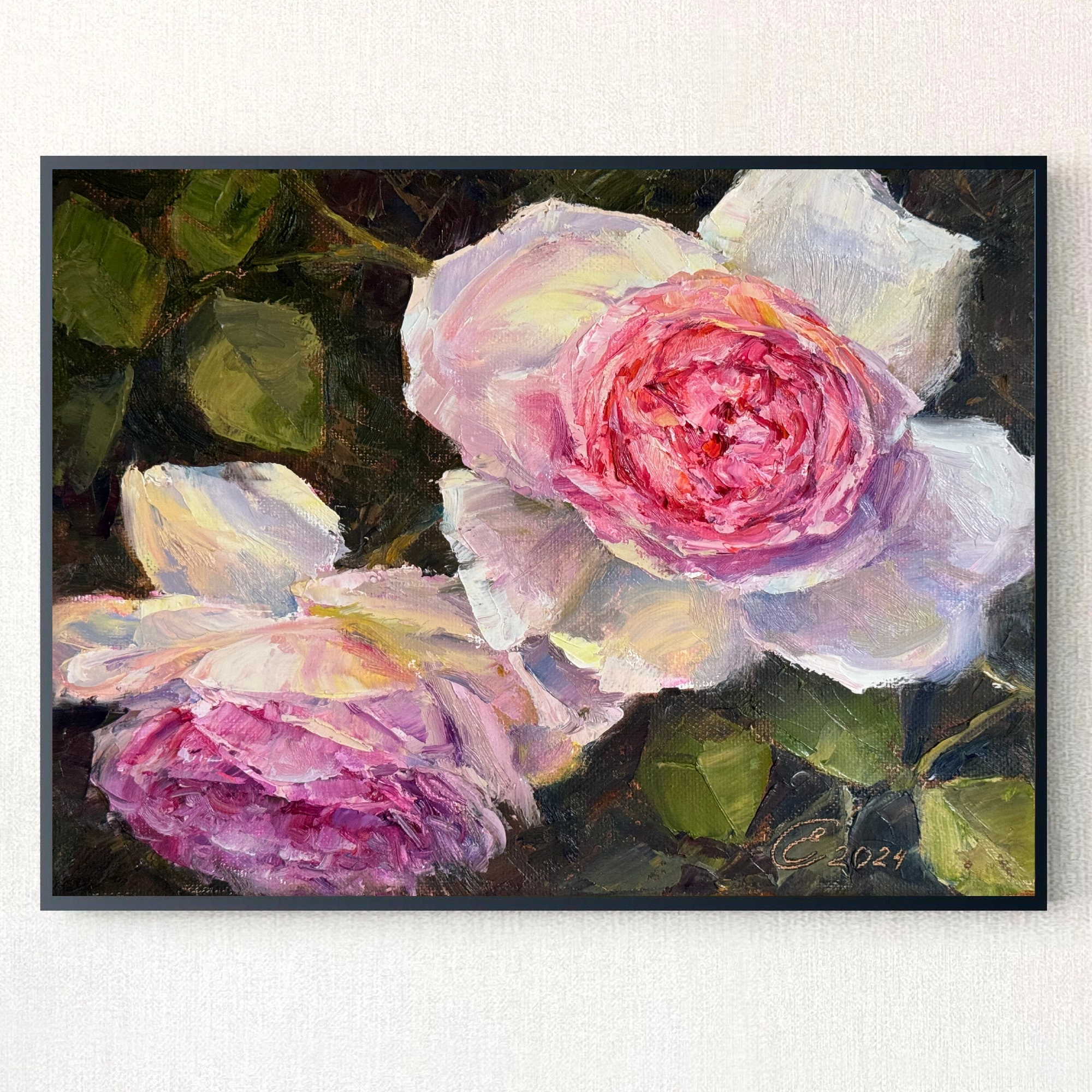 Roses Painting on Canvas, Pink Roses Painting, Floral Painting, Room ...
