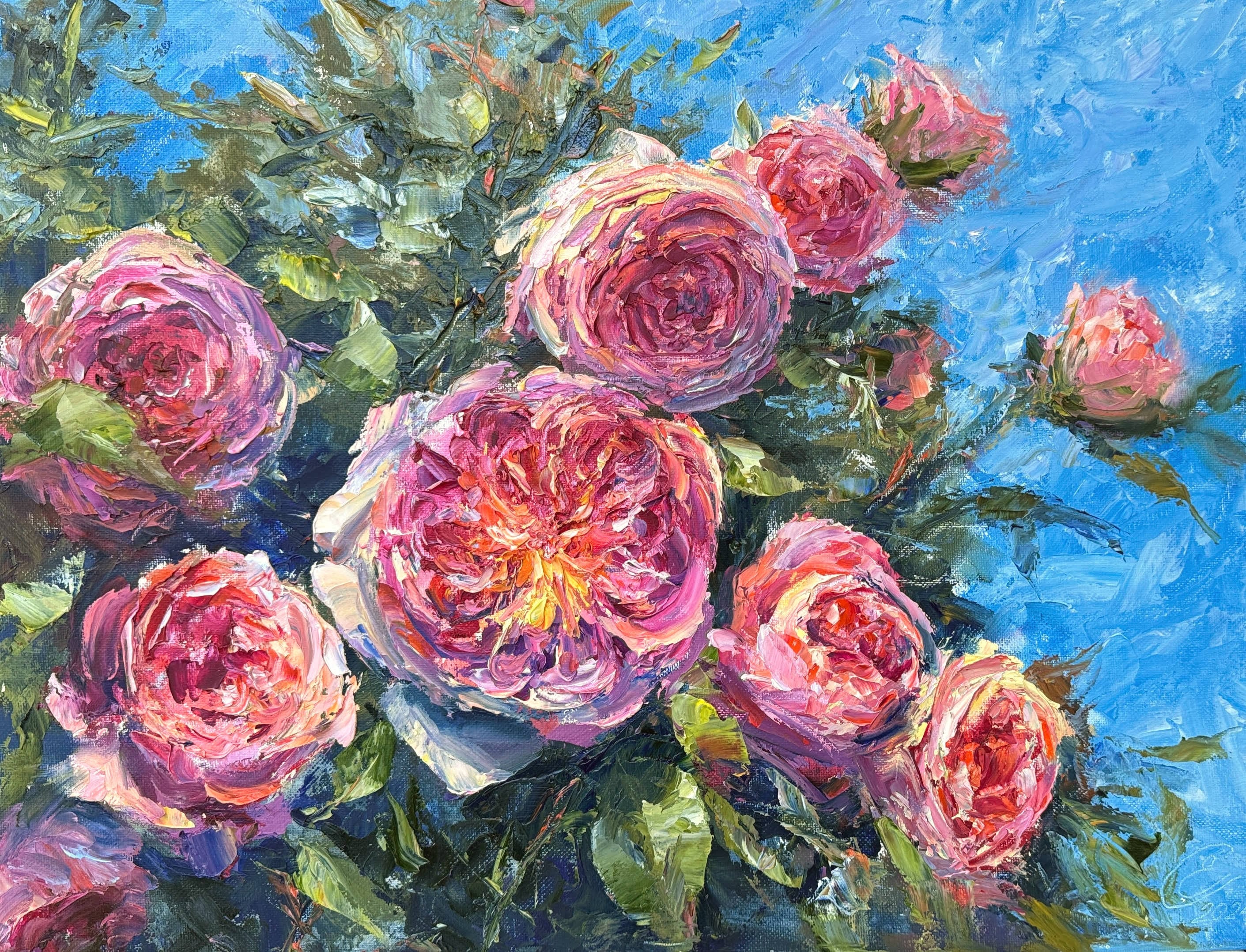 Pink Roses Oil Painting: Impressionism Floral Art (18x14) - Etsy