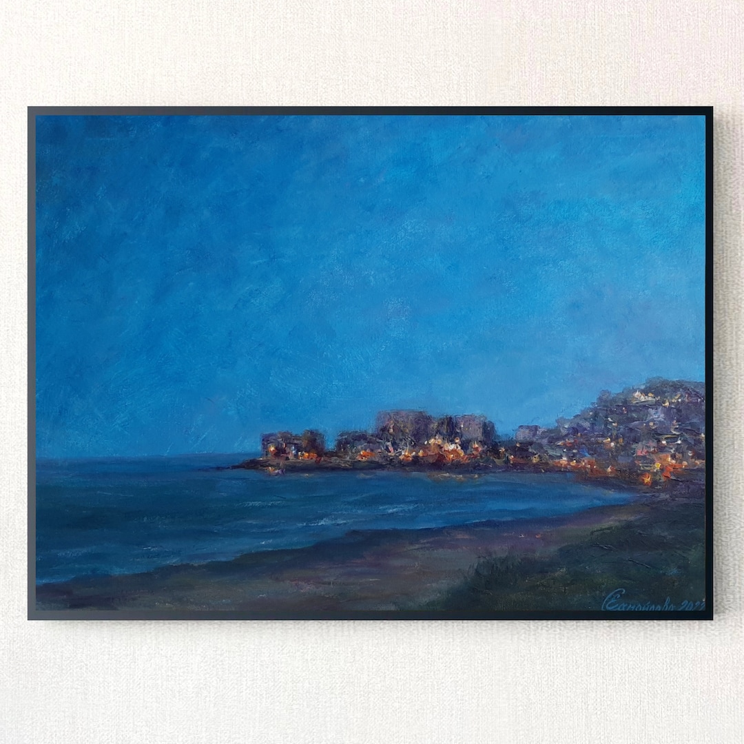 Night City Lights, Along the Sea Shore, Night Landscape, Mediterranean ...