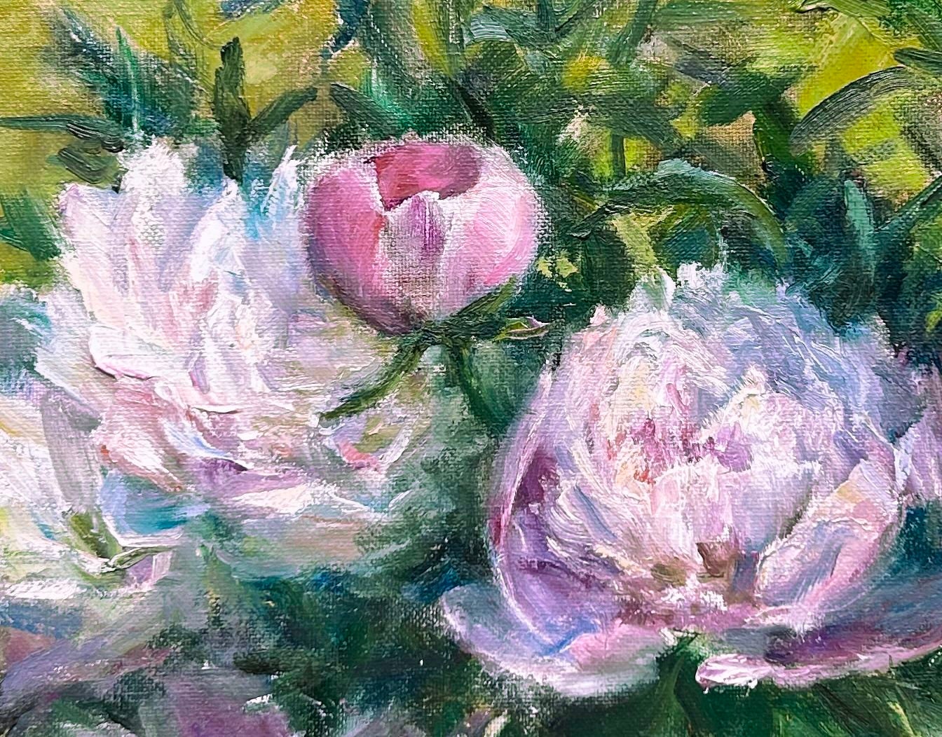 Peonies in Spring, Pink Peonies, Garden in Bloom, Flowers Bursting, Oil ...