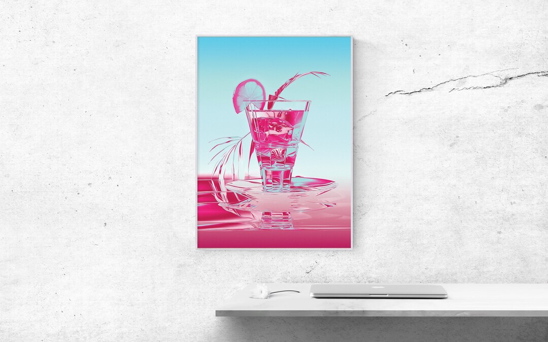 Pink Cocktail | Night Bar Cart Wall Art | Caribbean Sea Good Vibe ...