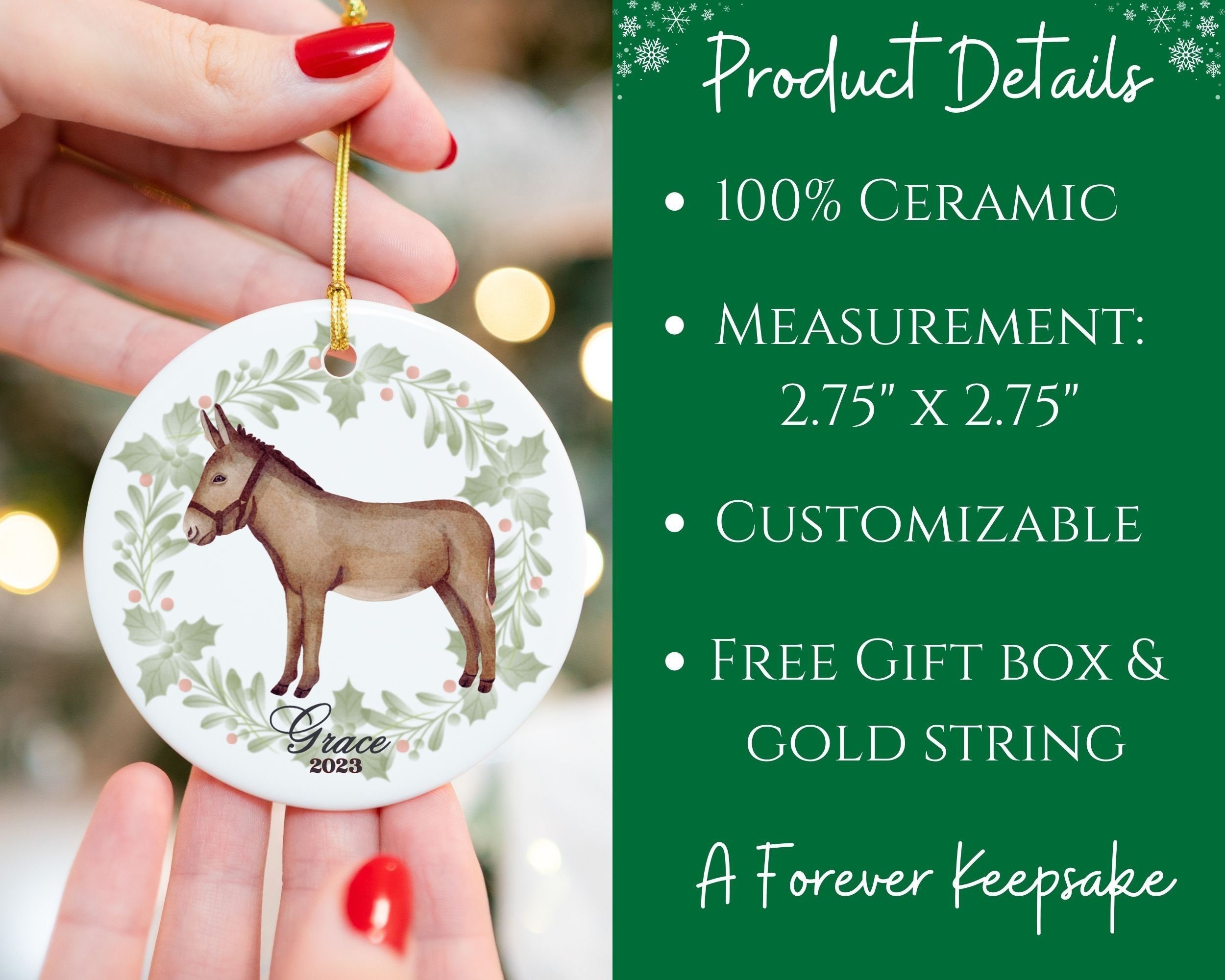 Donkey Farm Ornament Farmhouse Custom Christmas Gift Donkey Mom ...