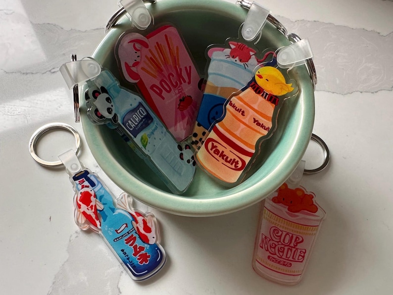 Kawaii Keychains | Asian Snack and Drink Keychain | Ramune, Cup Noodles ...