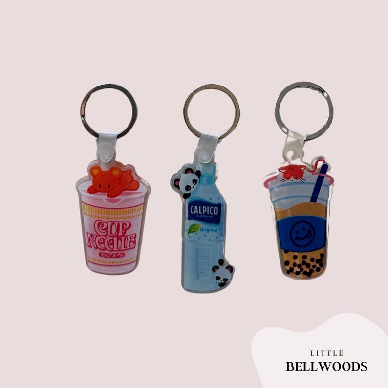 Kawaii Keychains | Asian Snack and Drink Keychain | Ramune, Cup Noodles ...