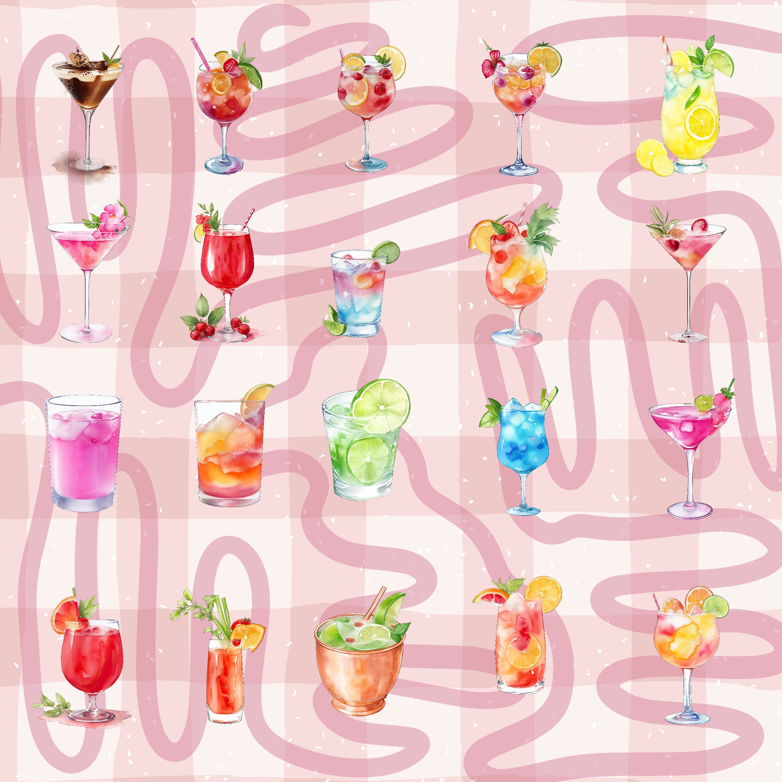 Watercolor Cocktail Clipart, Drink Menu, Wedding Bar Menu, Sublimation ...