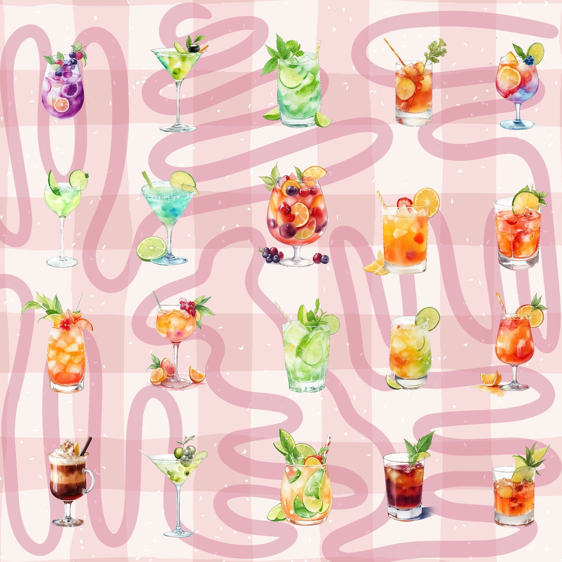 Watercolor Cocktail Clipart, Drink Menu, Wedding Bar Menu, Sublimation ...