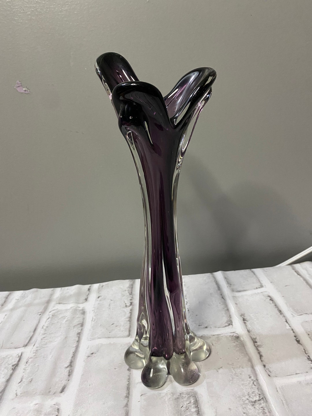 Vintage Purple Swung Slung Art Glass Vase Six Petal Base - Etsy