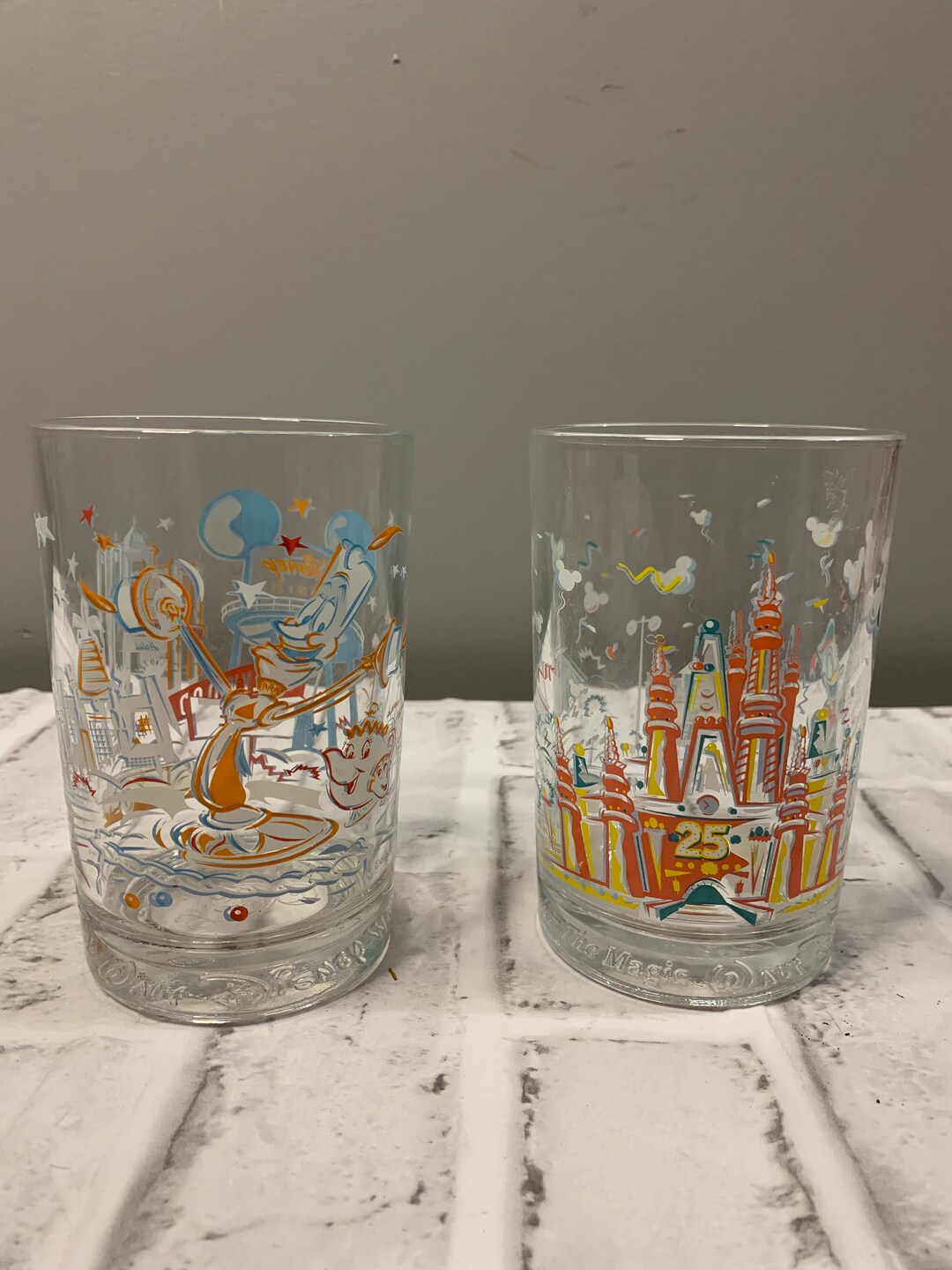 Vintage Walt Disney Magic Kingdom 25th Anniversary Glass Cup Set - Etsy