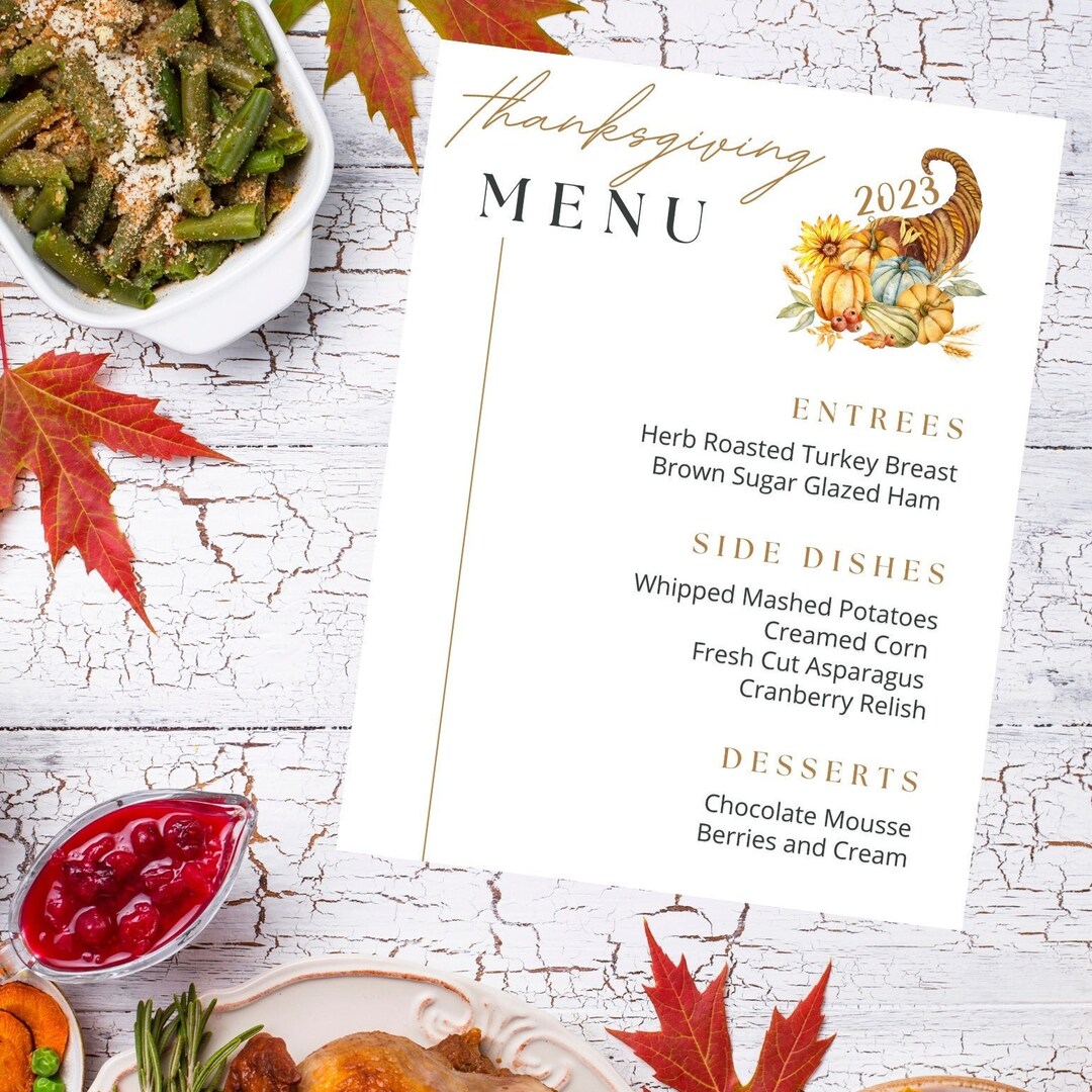 Thanksgiving Menu Template, Editable Download Fall Menu, Autumn ...