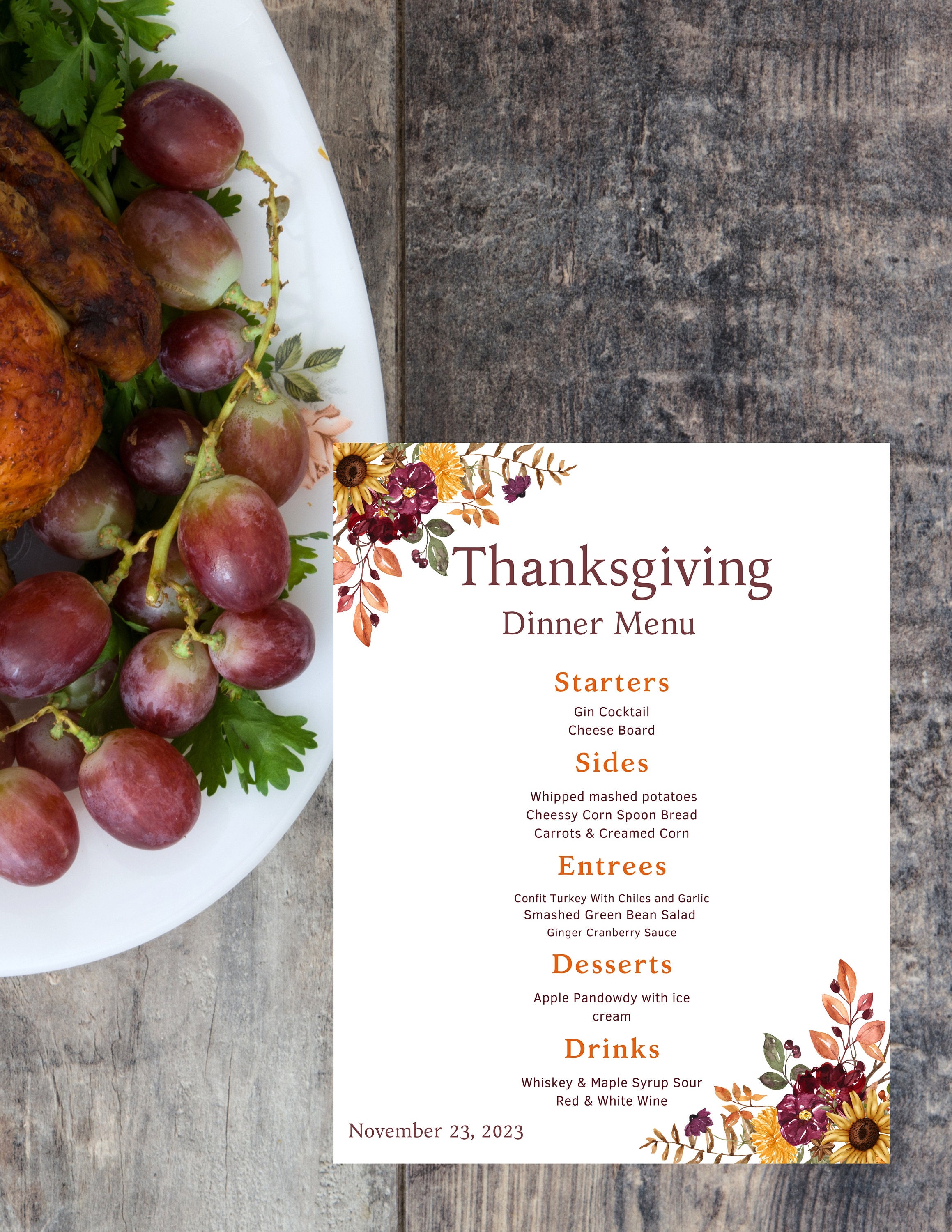 Editable Thanksgiving Dinner Menu Template, Fall Themed Menu Template ...