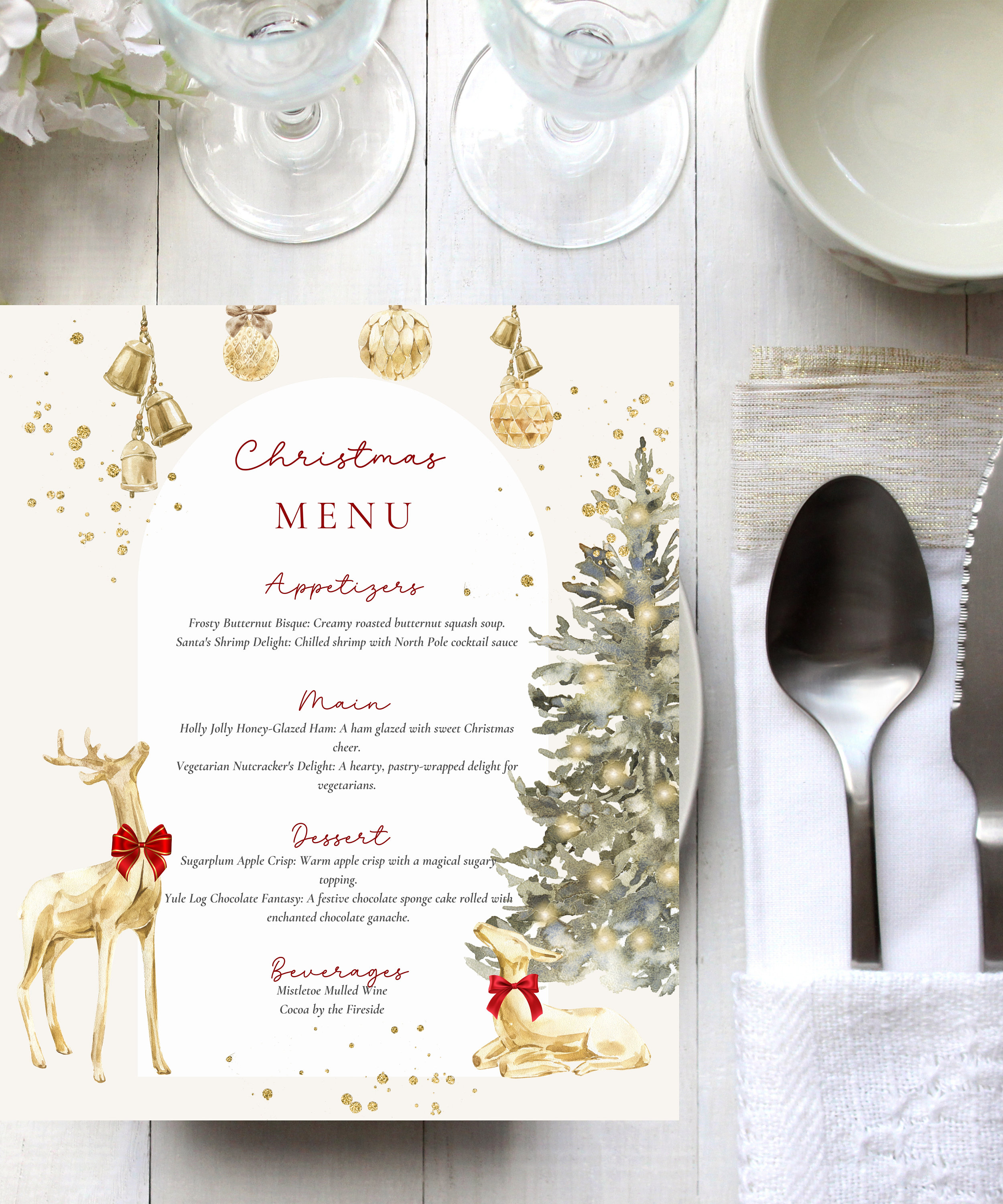 Christmas Dinner Menu Editable Digital Download, Holiday Menu Template ...