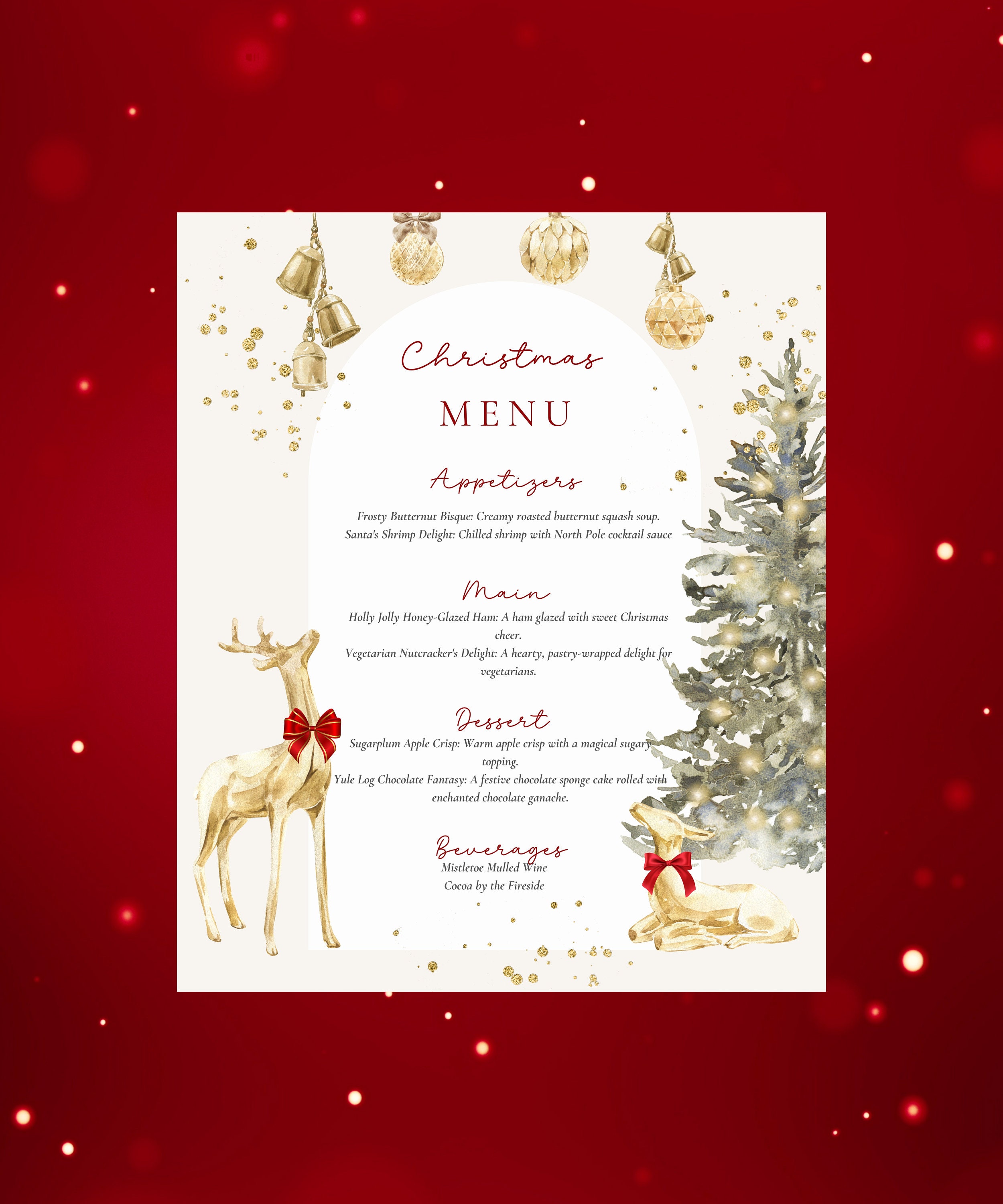 Christmas Dinner Menu Editable Digital Download, Holiday Menu Template ...