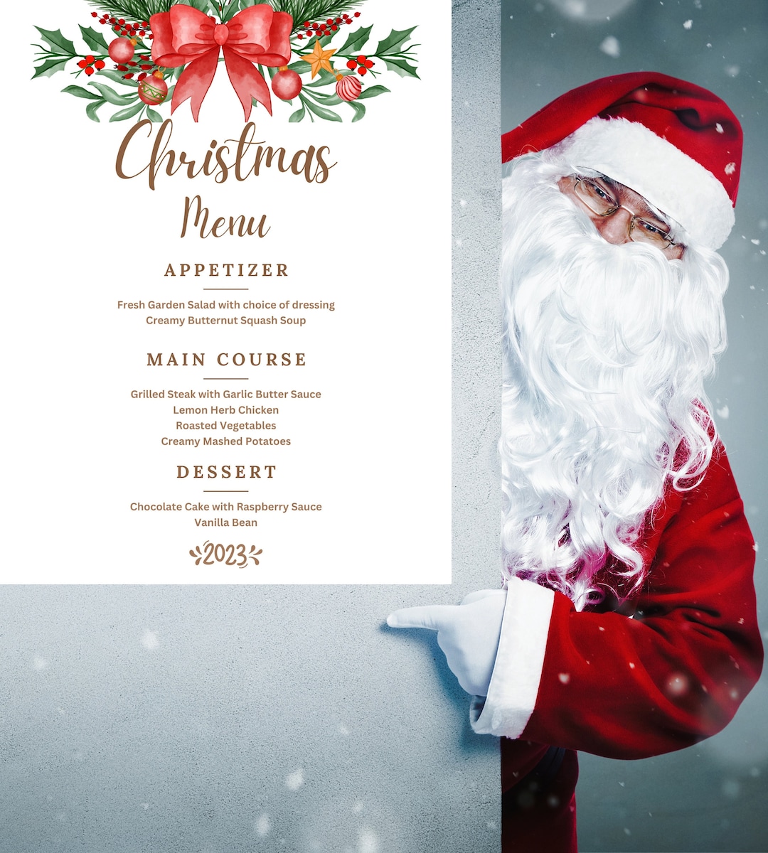 Christmas Dinner Menu Editable Digital Download, Holiday Menu Template ...
