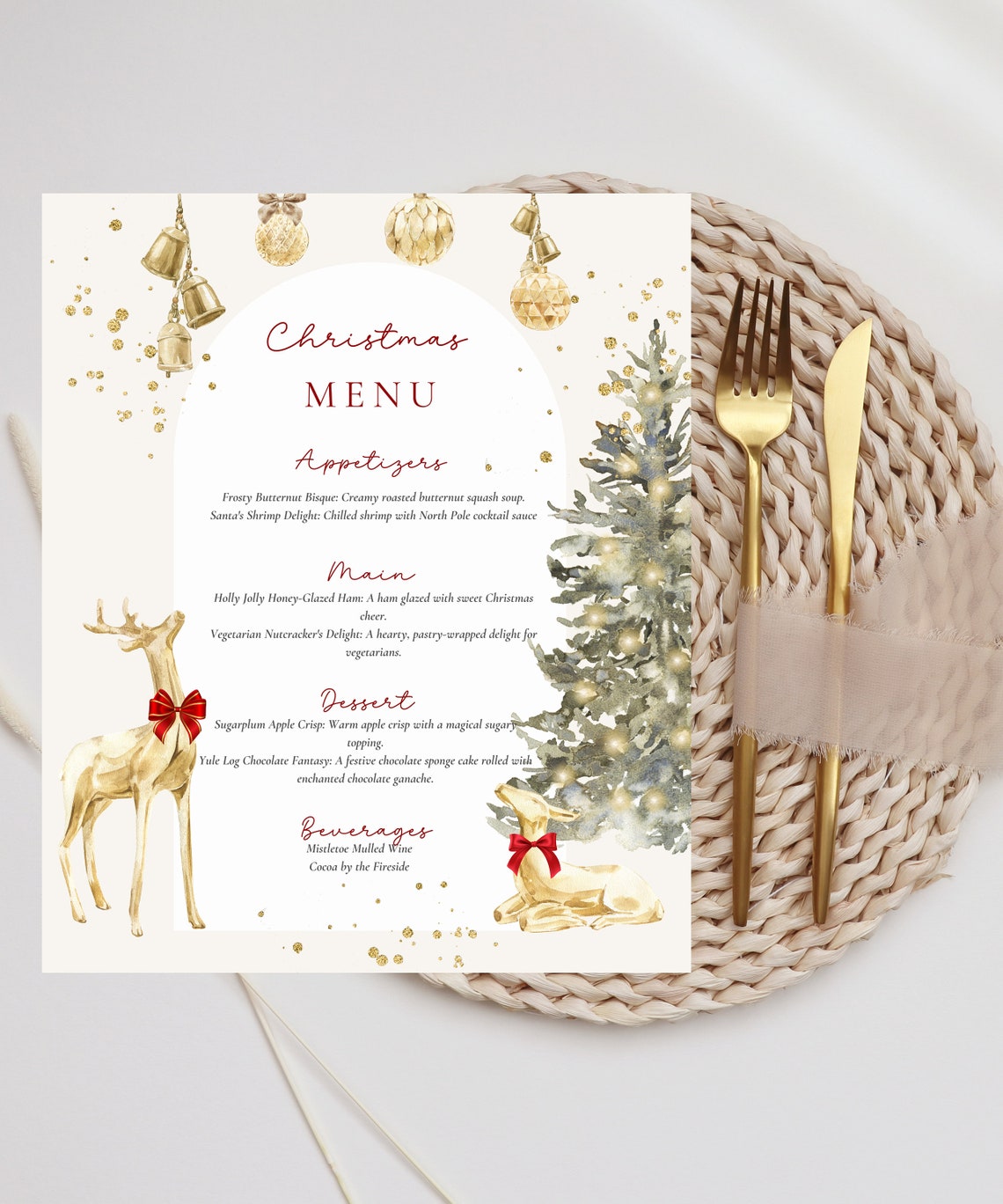 Christmas Dinner Menu Editable Digital Download, Holiday Menu Template ...
