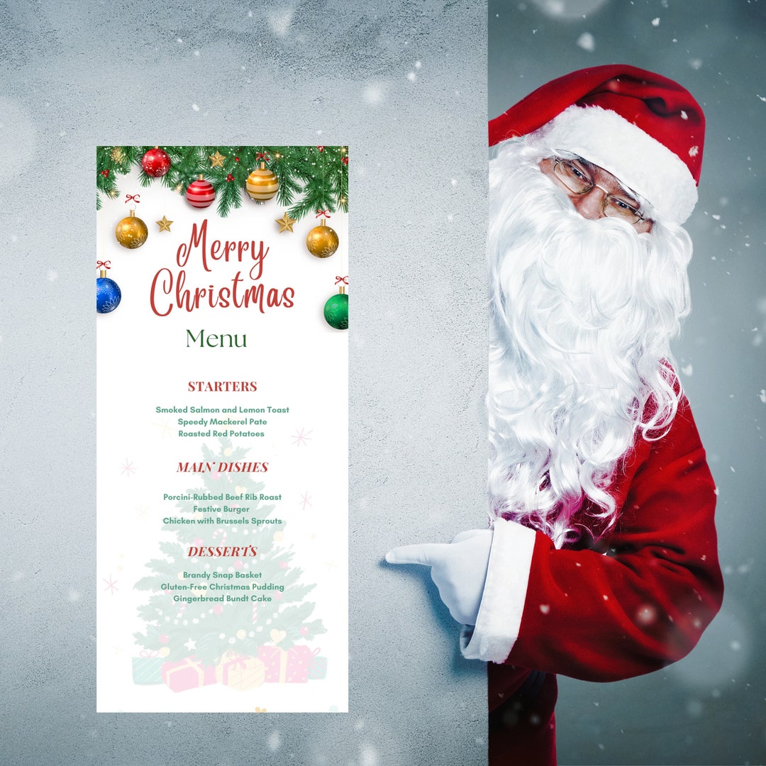 Christmas Dinner Menu Editable Digital Download, Holiday Menu Template ...