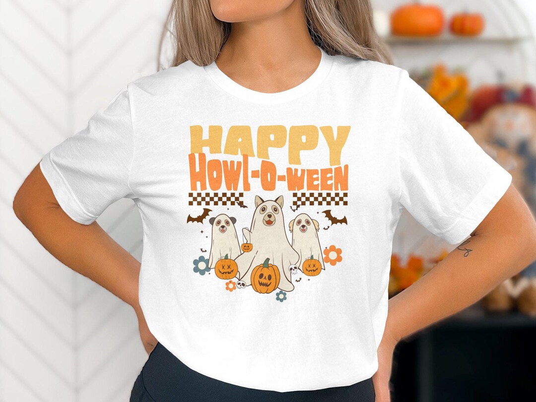 Happy Howl-o-ween T-shirt, Funny Halloween Dog Shirt, Plus Sizes ...