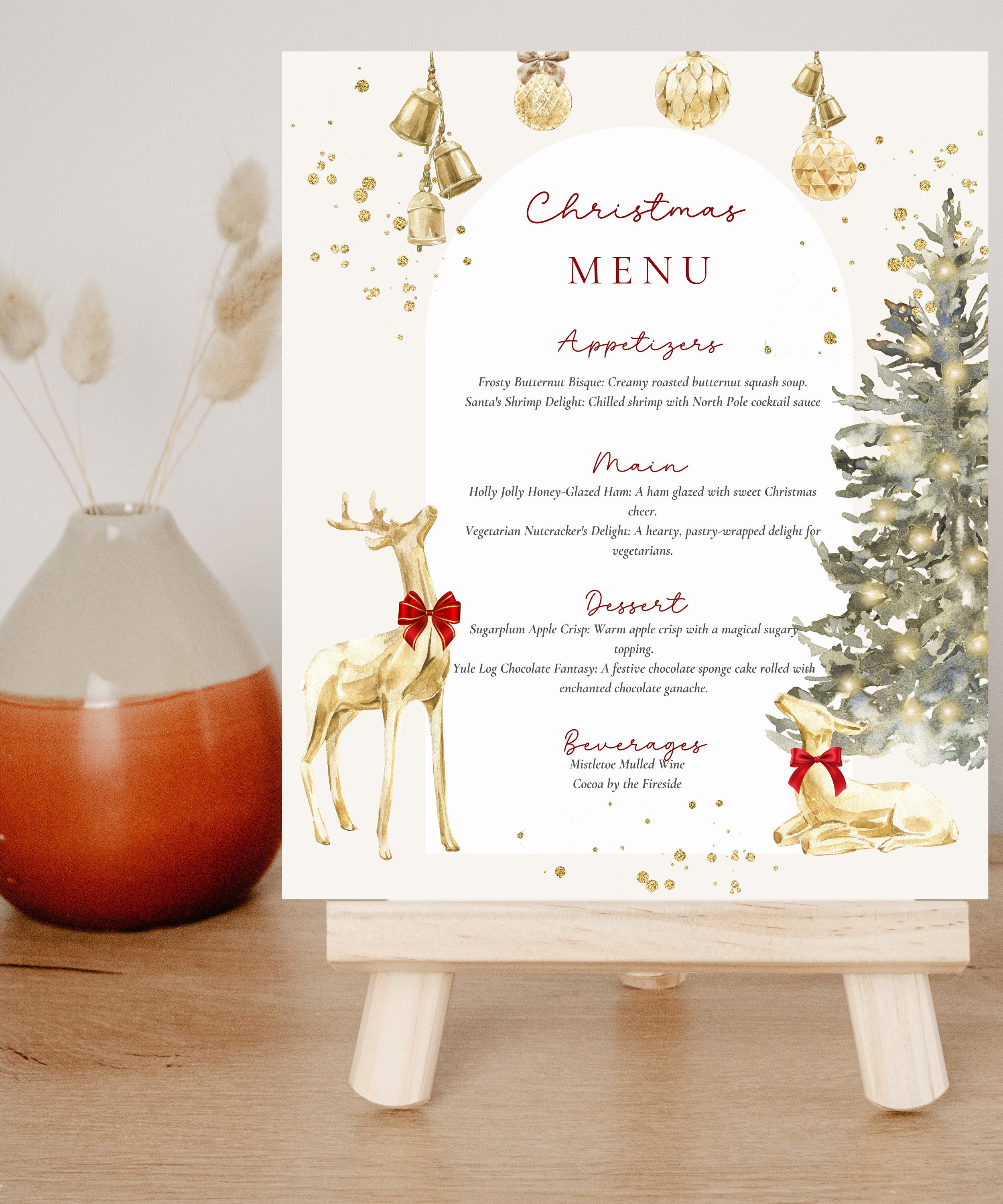 Christmas Dinner Menu Editable Digital Download, Holiday Menu Template ...