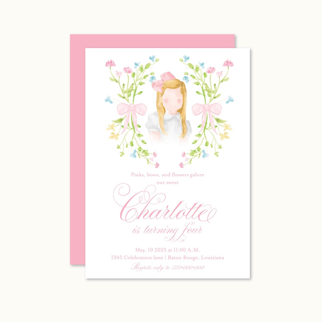Portrait Birthday Invitation, Watercolor Birthday Invitations ...