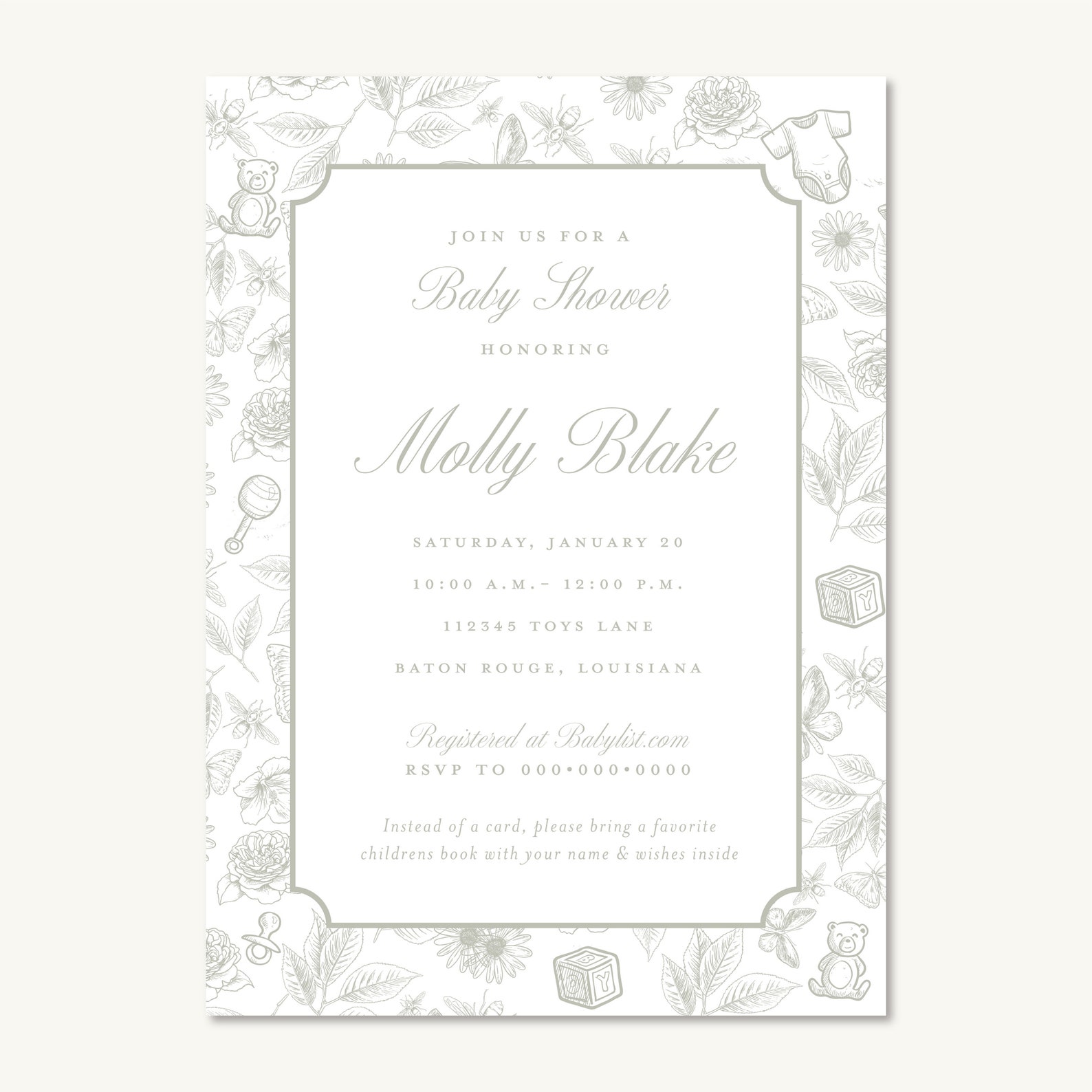 Toile Baby Shower Invitation, Baby Toy, Preppy Invitation, Southern ...