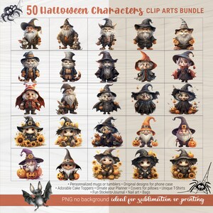 Cute Spooky Cartoon Halloween Clipart Bundle, 50 Cute Halloween ...