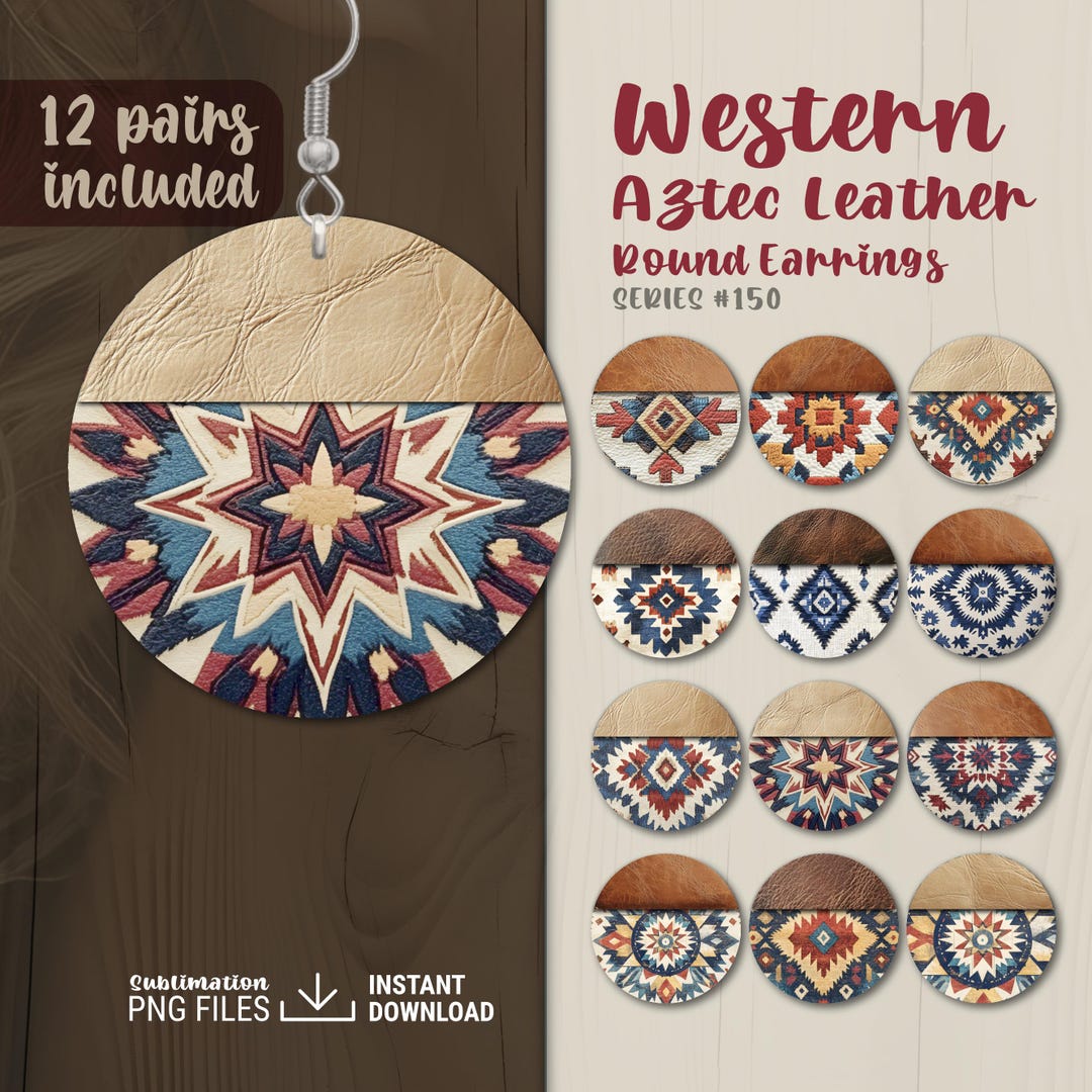Western Round Earrings PNG, Round Earring PNG Sublimation Design Bundle ...