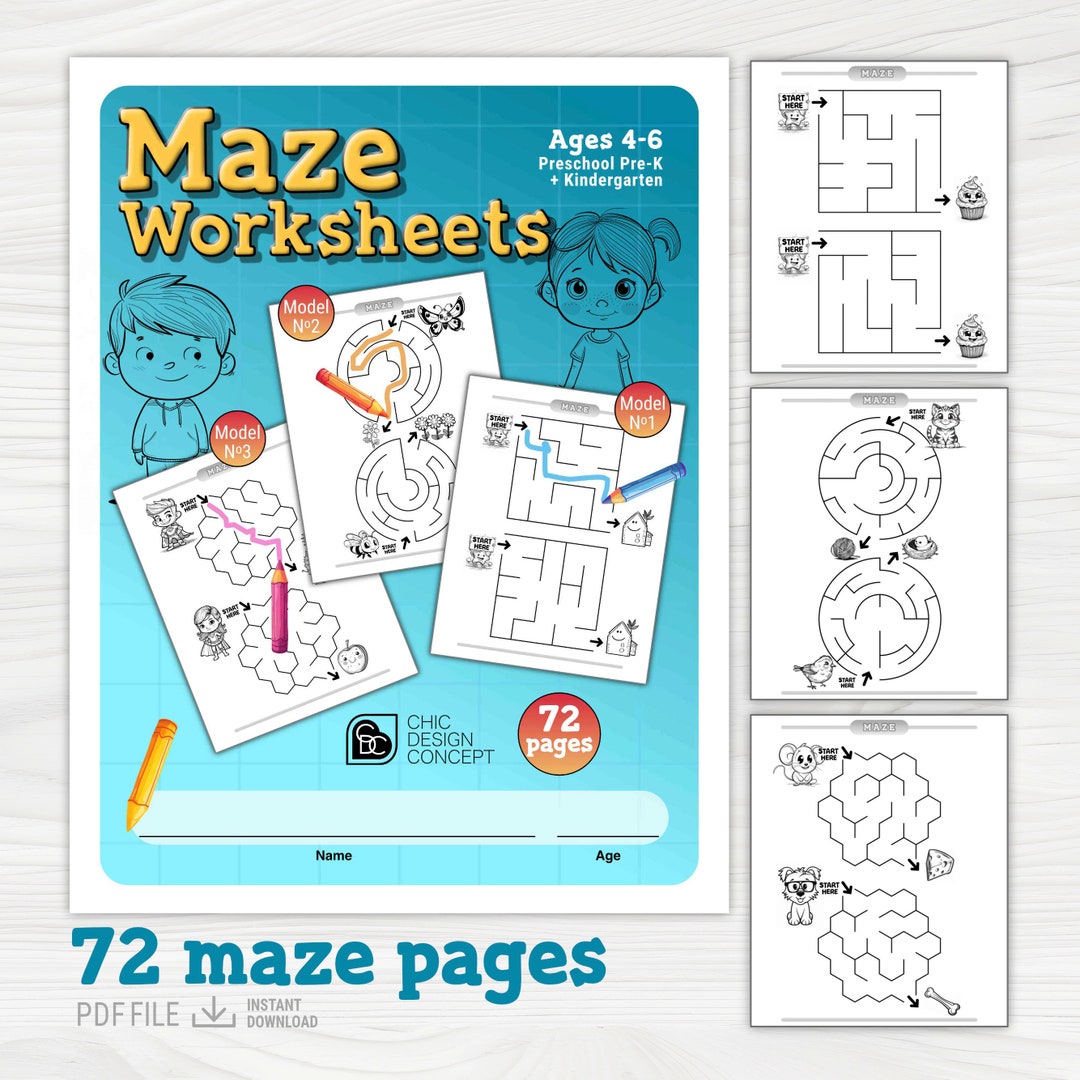 Preschool Pre-k + Kindergarten Maze Worksheets, Toddler Worksheet ...