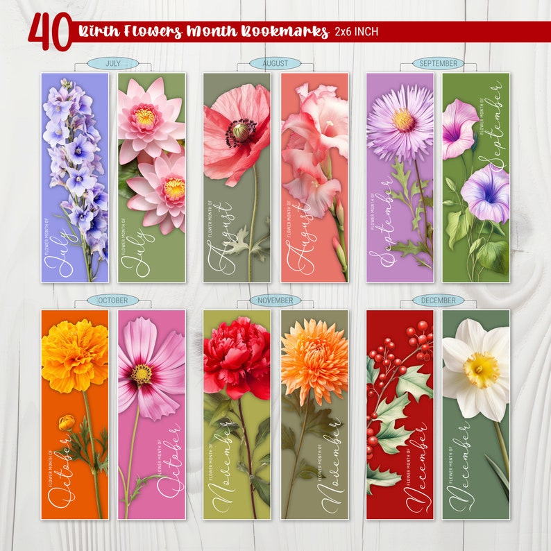 Birth Month Flower Printable Bookmarks, Bookmarks Flower-lovers-gift ...