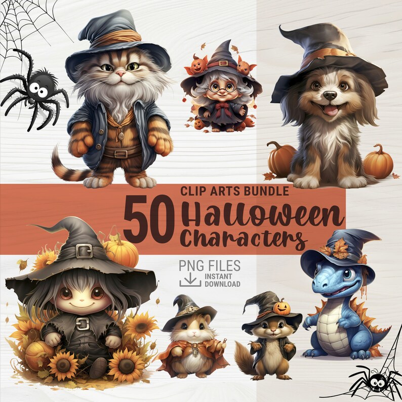 Cute Spooky Cartoon Halloween Clipart Bundle, 50 Cute Halloween ...