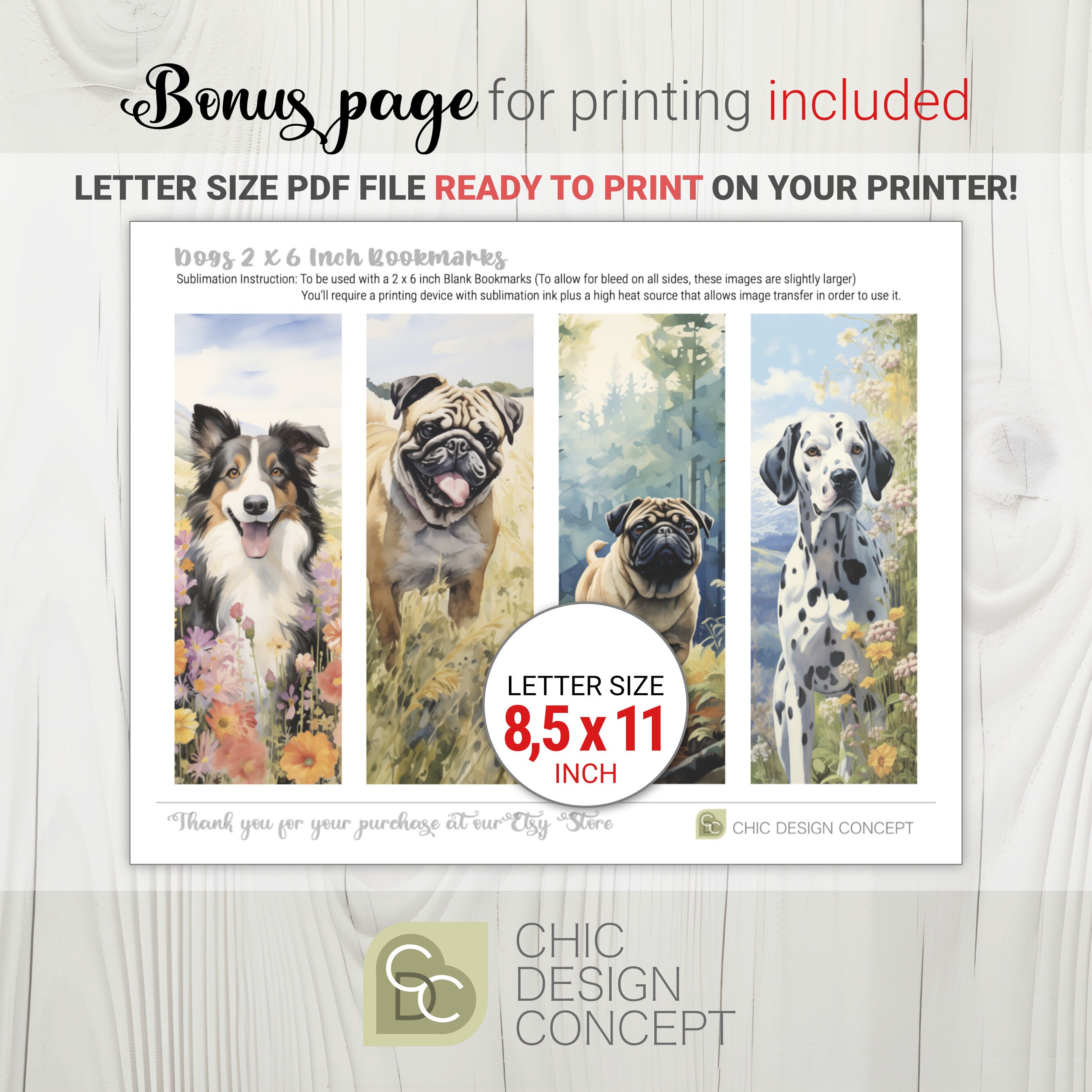 Dog Watercolor Printable Bookmarks, Bookmarks Dog-lovers-gift, Bookmark ...