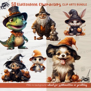 Cute Spooky Cartoon Halloween Clipart Bundle, 50 Cute Halloween ...