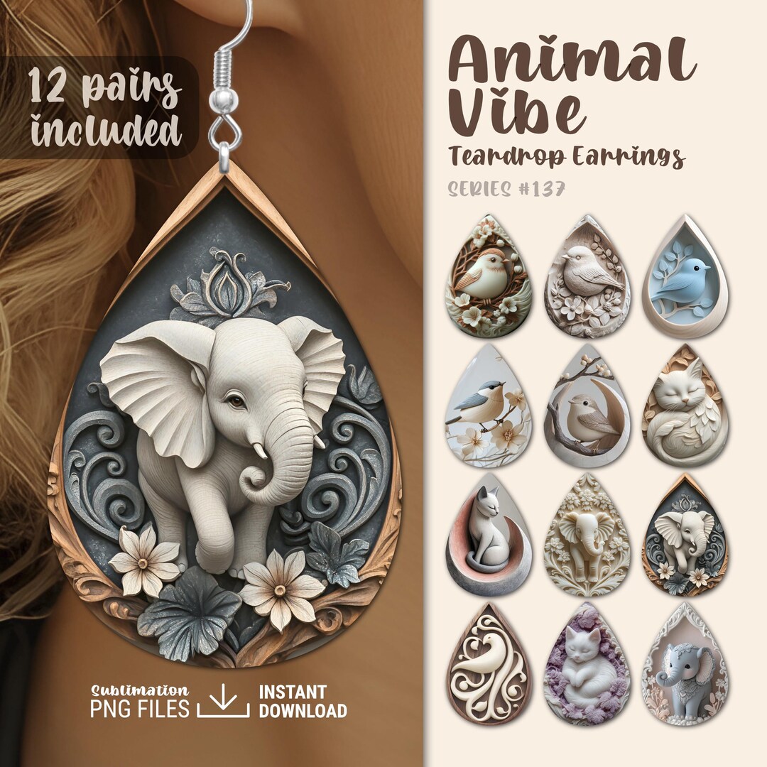 Teardrop Earrings Elephant Lovers PNG, Teardropearring PNG Sublimation ...