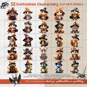 Cute Spooky Cartoon Halloween Clipart Bundle, 50 Cute Halloween ...