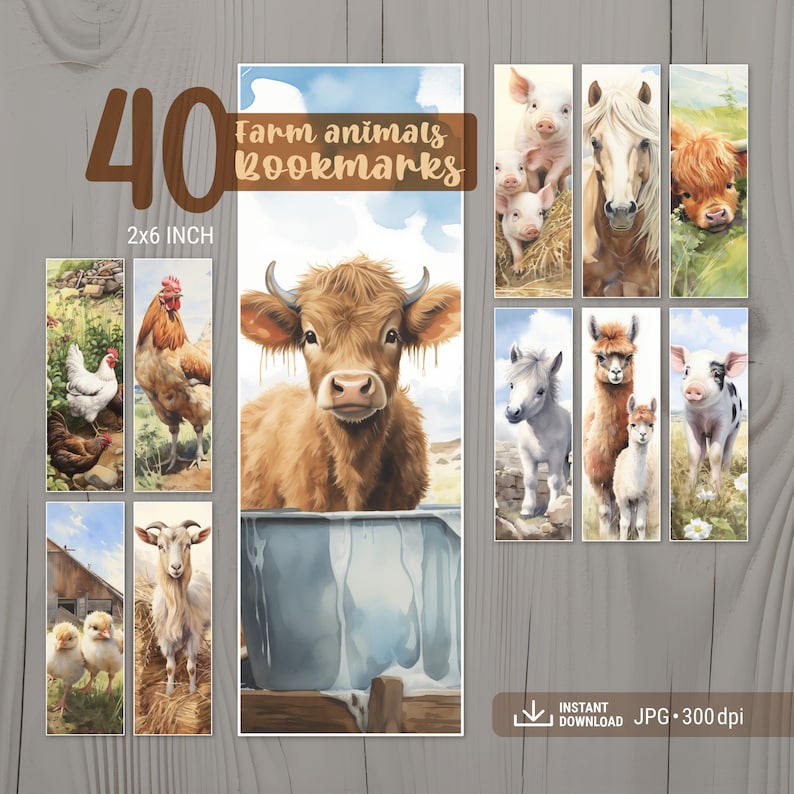 Farm Animal Watercolor Printable Bookmarks, Bookmarks Farm-lovers-gift ...