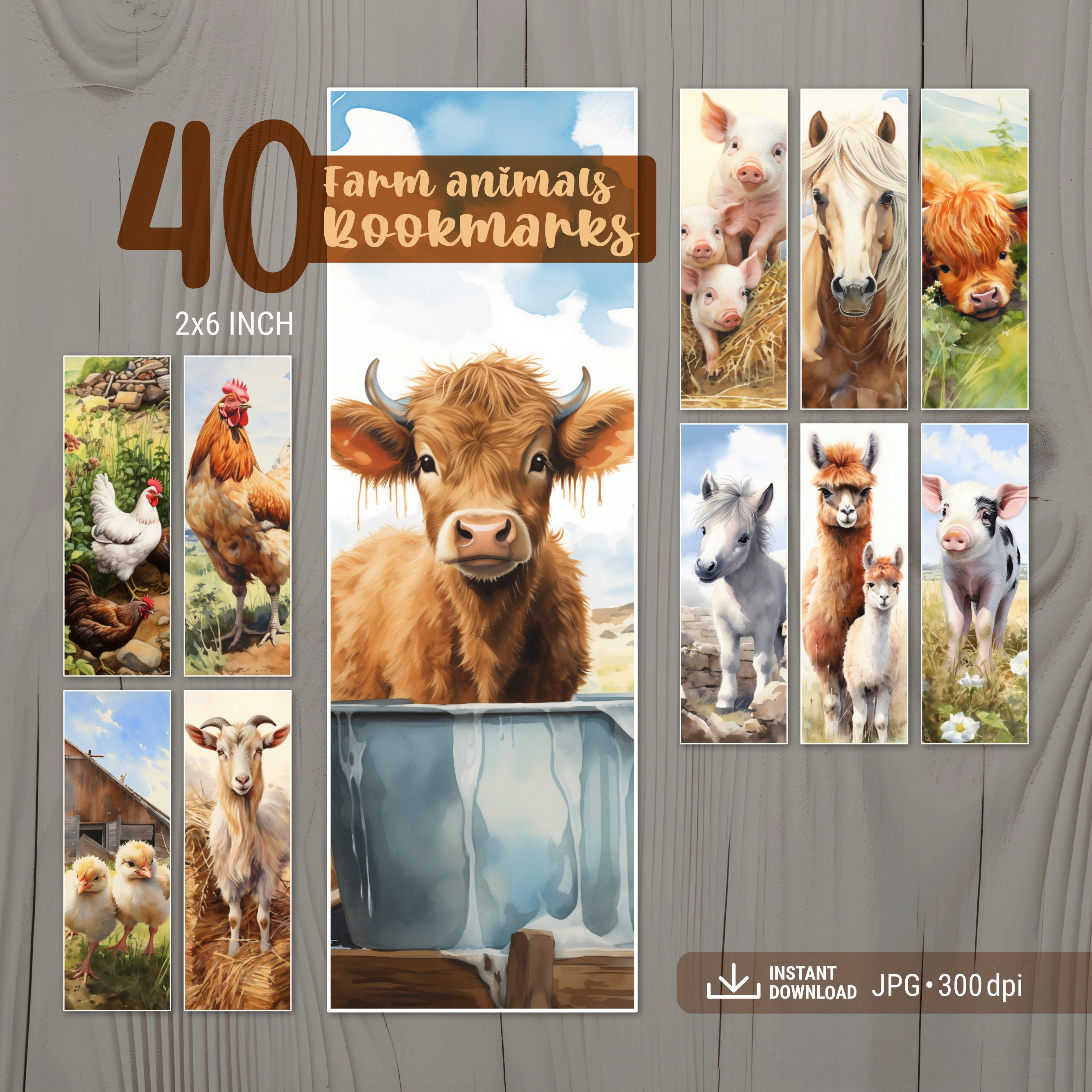 Farm Animal Watercolor Printable Bookmarks, Bookmarks Farm-lovers-gift ...