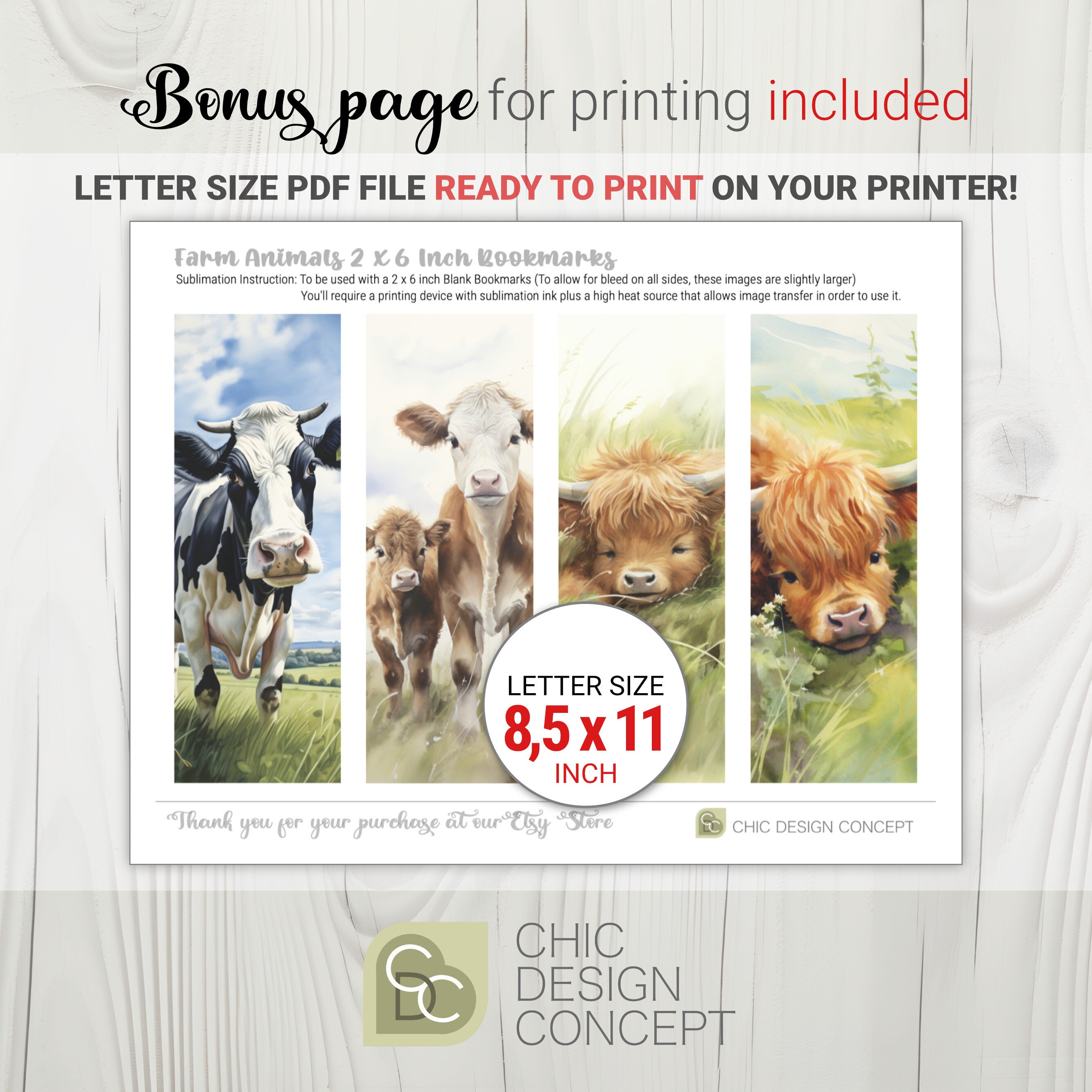 Farm Animal Watercolor Printable Bookmarks, Bookmarks Farm-lovers-gift ...