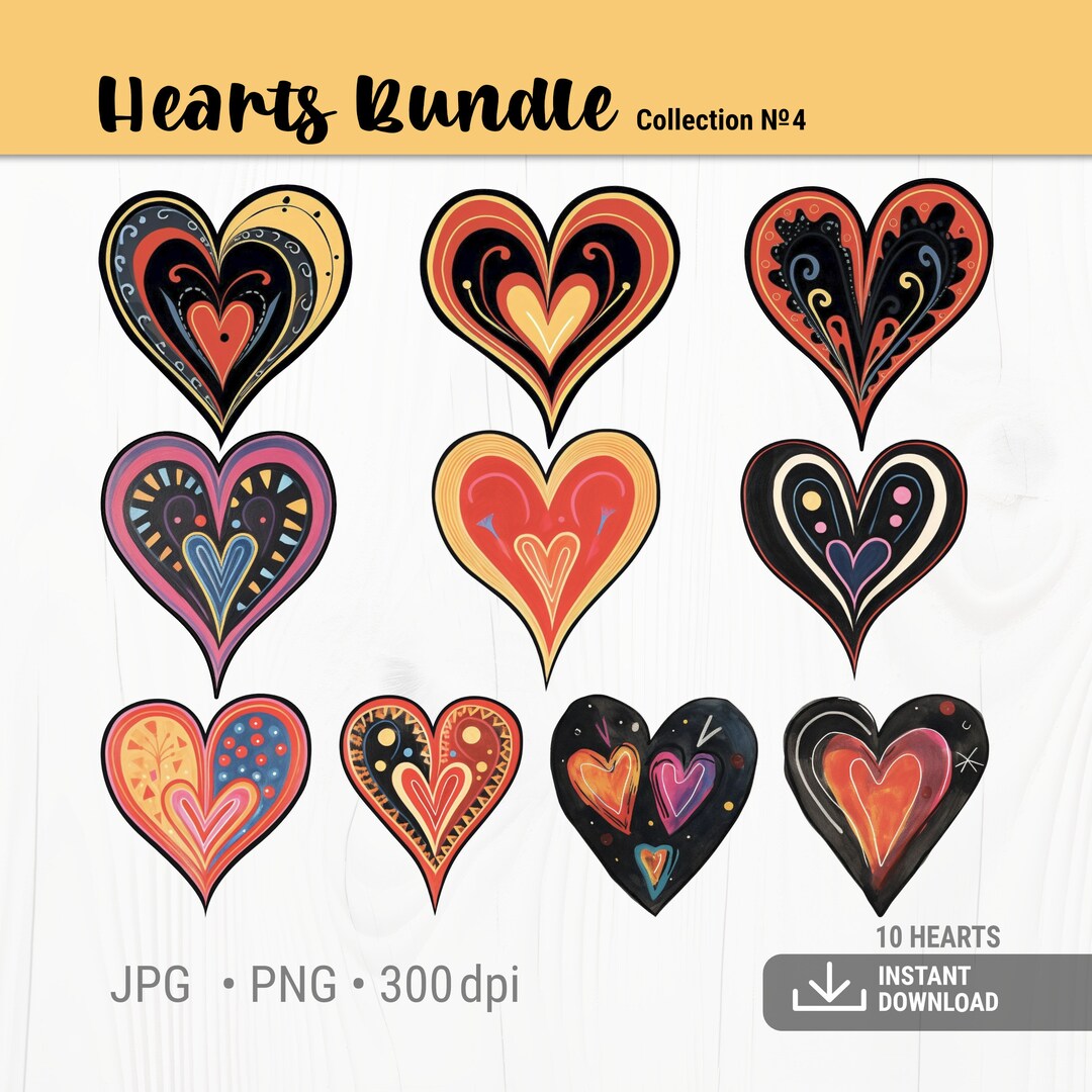 Heart PNG JPG Bundle, Valentine Hearts PNG, Doodle Heart, Heart Png ...