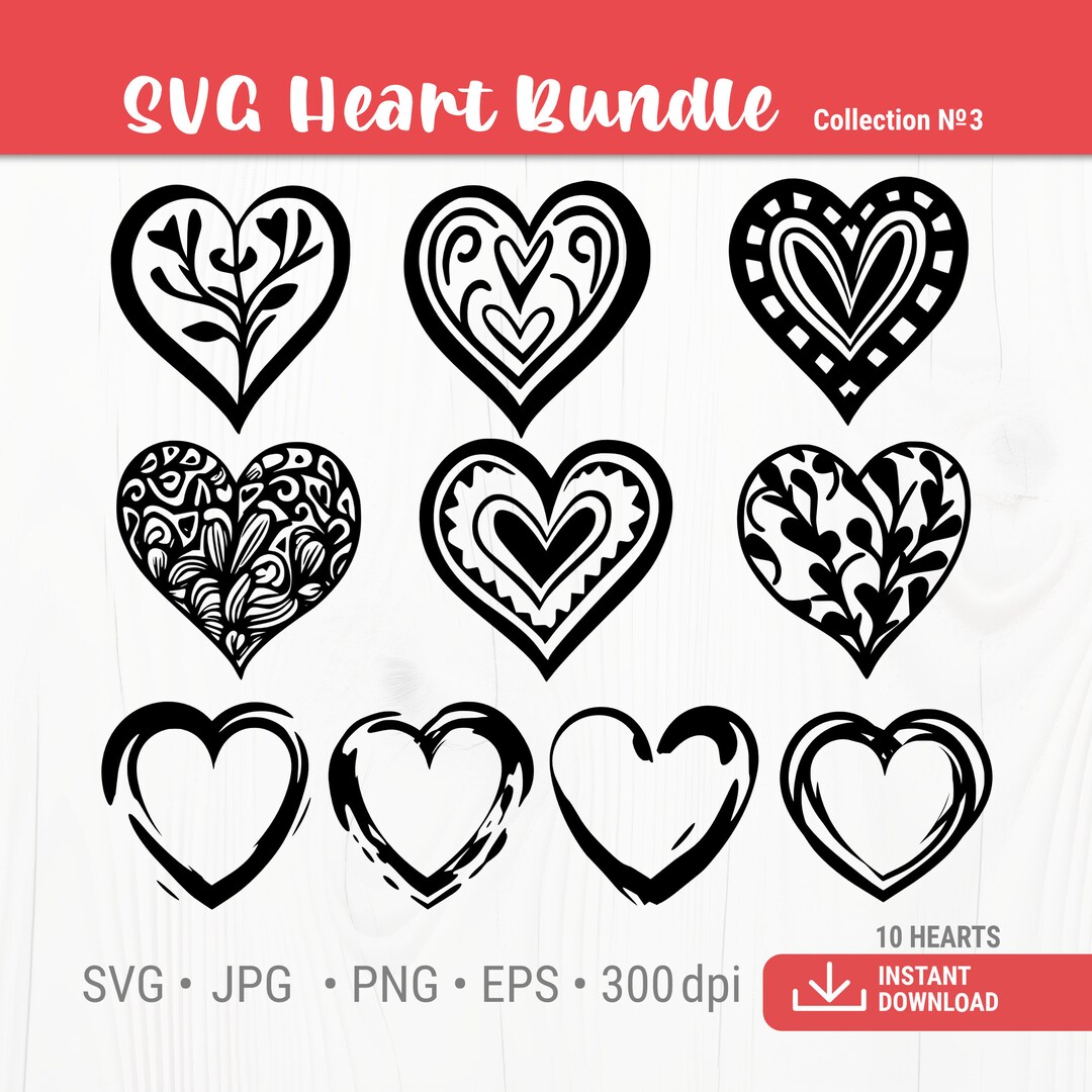Heart SVG PNG Bundle, Valentine Hearts Svg, Doodle Heart, Heart Svg ...