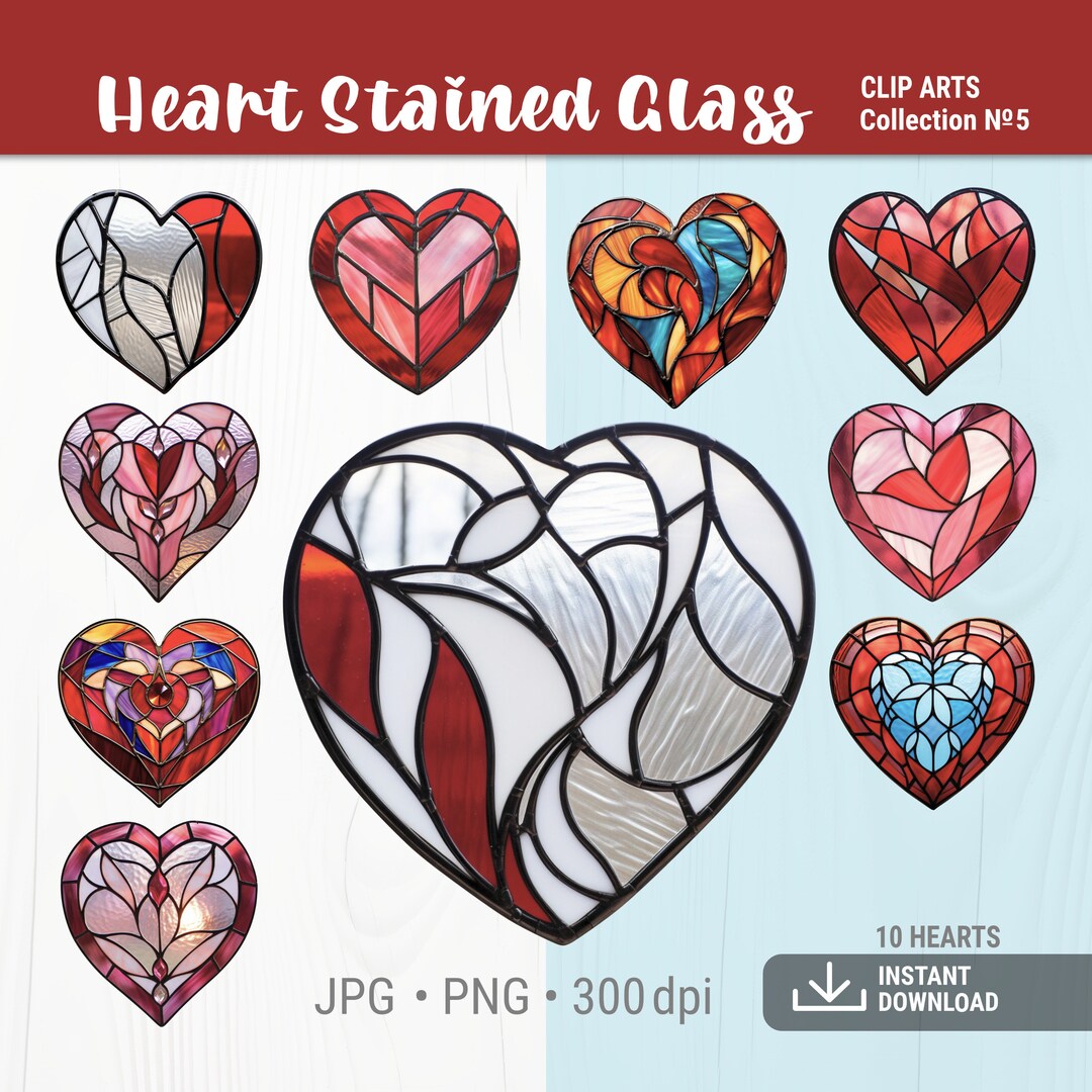 Valentine Stained Glass Arts, Digital Stained Glass PNG, Stained Glass ...