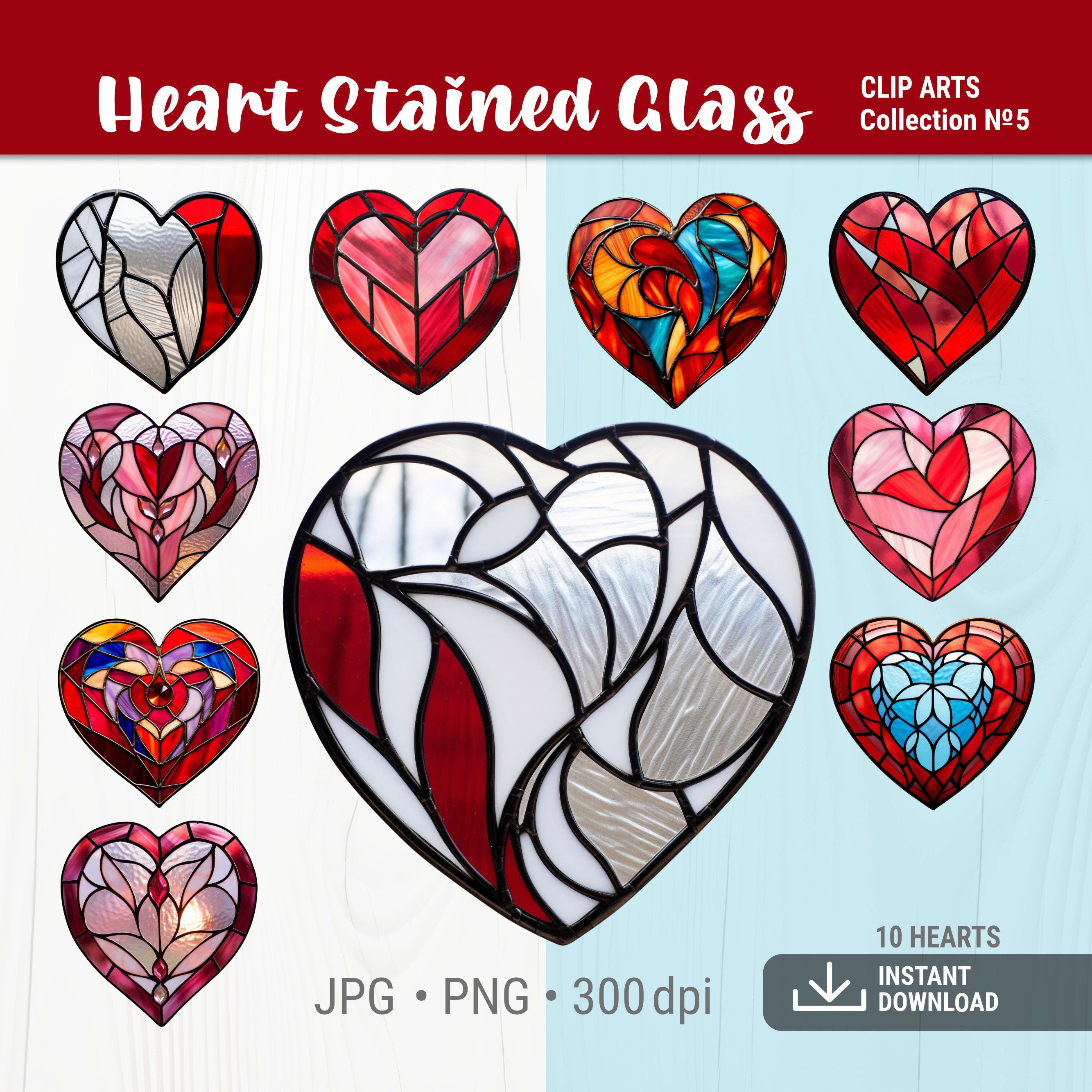 Valentine Stained Glass Arts, Digital Stained Glass PNG, Stained Glass ...