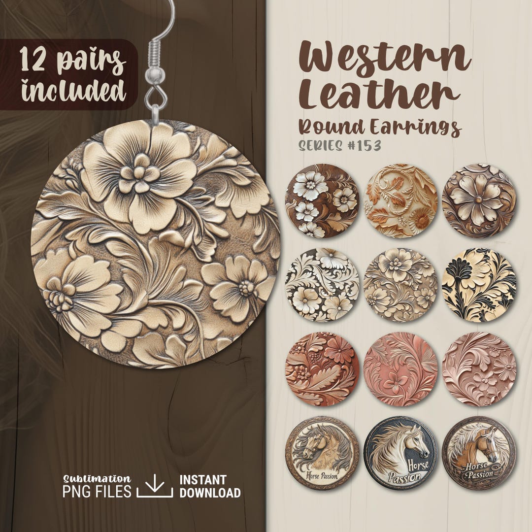 Western Round Earrings PNG, Round Earring PNG Sublimation Design Bundle ...