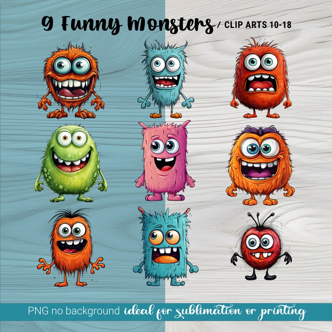Cute Monsters, 9 Cute Monsters PNG, Bundle of Cliparts, Monster ...