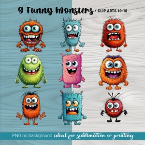 Cute Monsters, 9 Cute Monsters PNG, Bundle of Cliparts, Monster ...