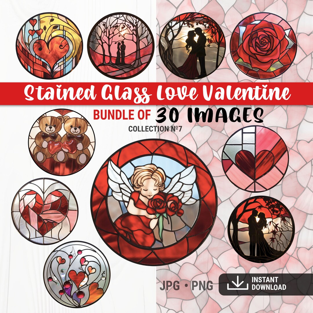 Stained Glass Valentine's Heart, Round Stained Glass PNG, Stained Glass ...