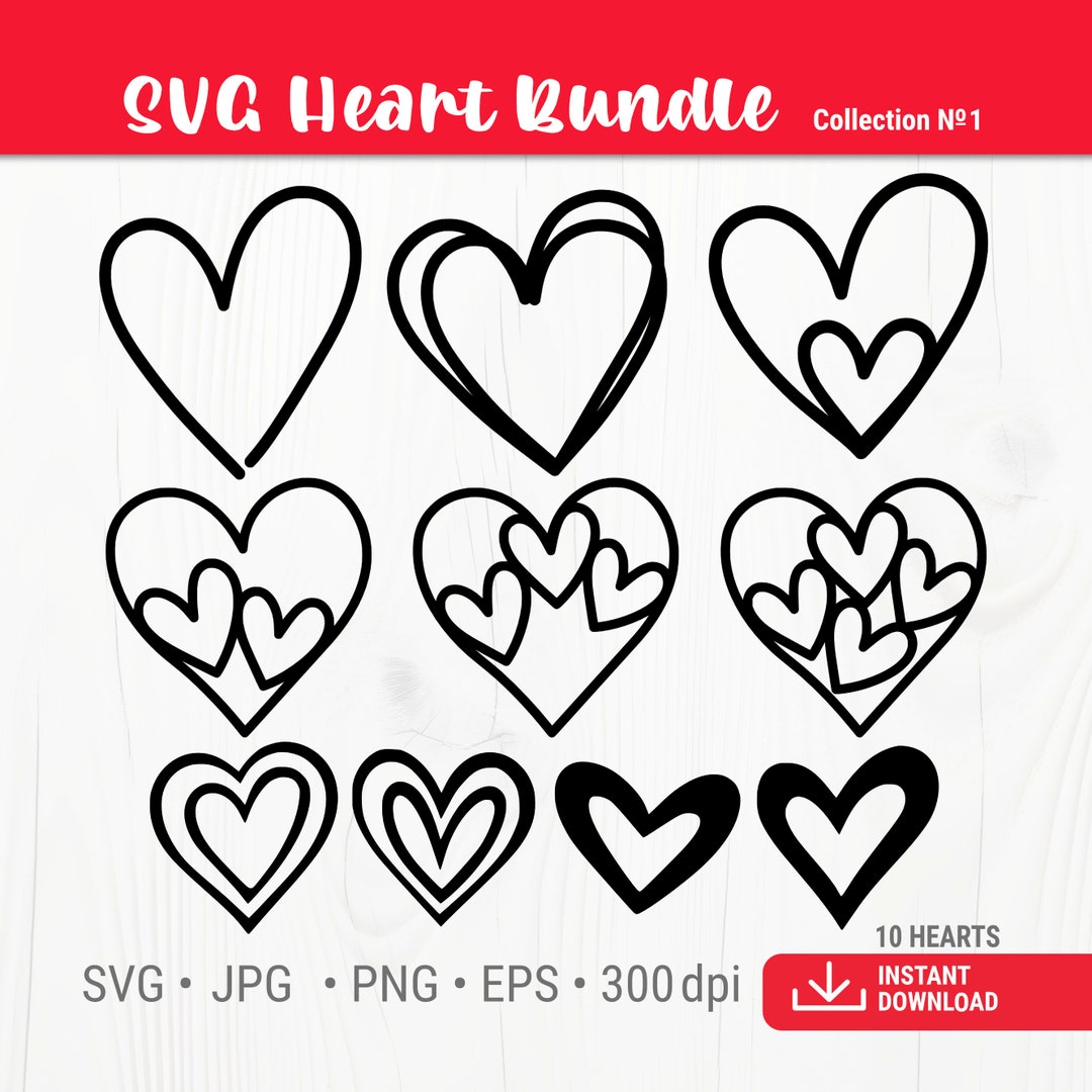 Heart SVG PNG Bundle, Valentine Hearts Svg, Doodle Heart, Heart Svg ...