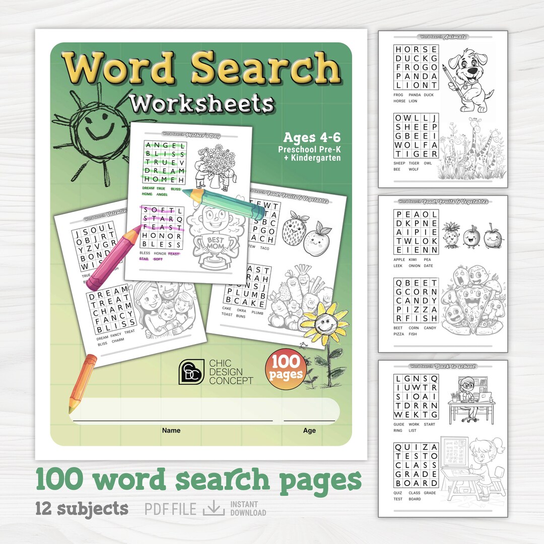 Preschool Pre-k + Kindergarten Word Search Worksheets,toddler Worksheet ...