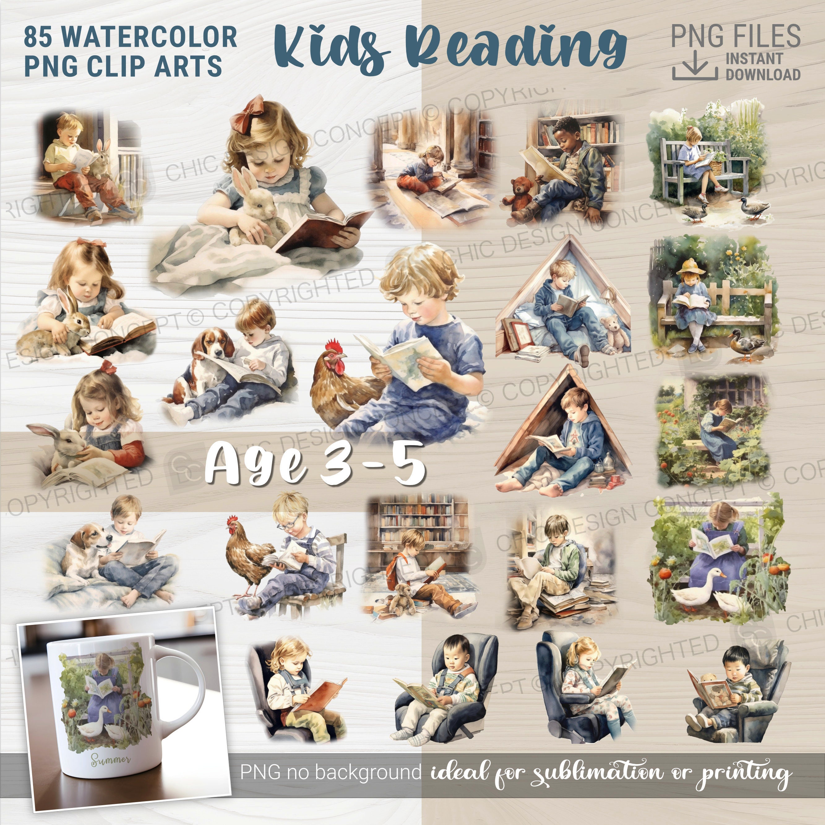 Watercolor Boy / Girl Reading Cliparts PNG Watercolor Reading - Etsy