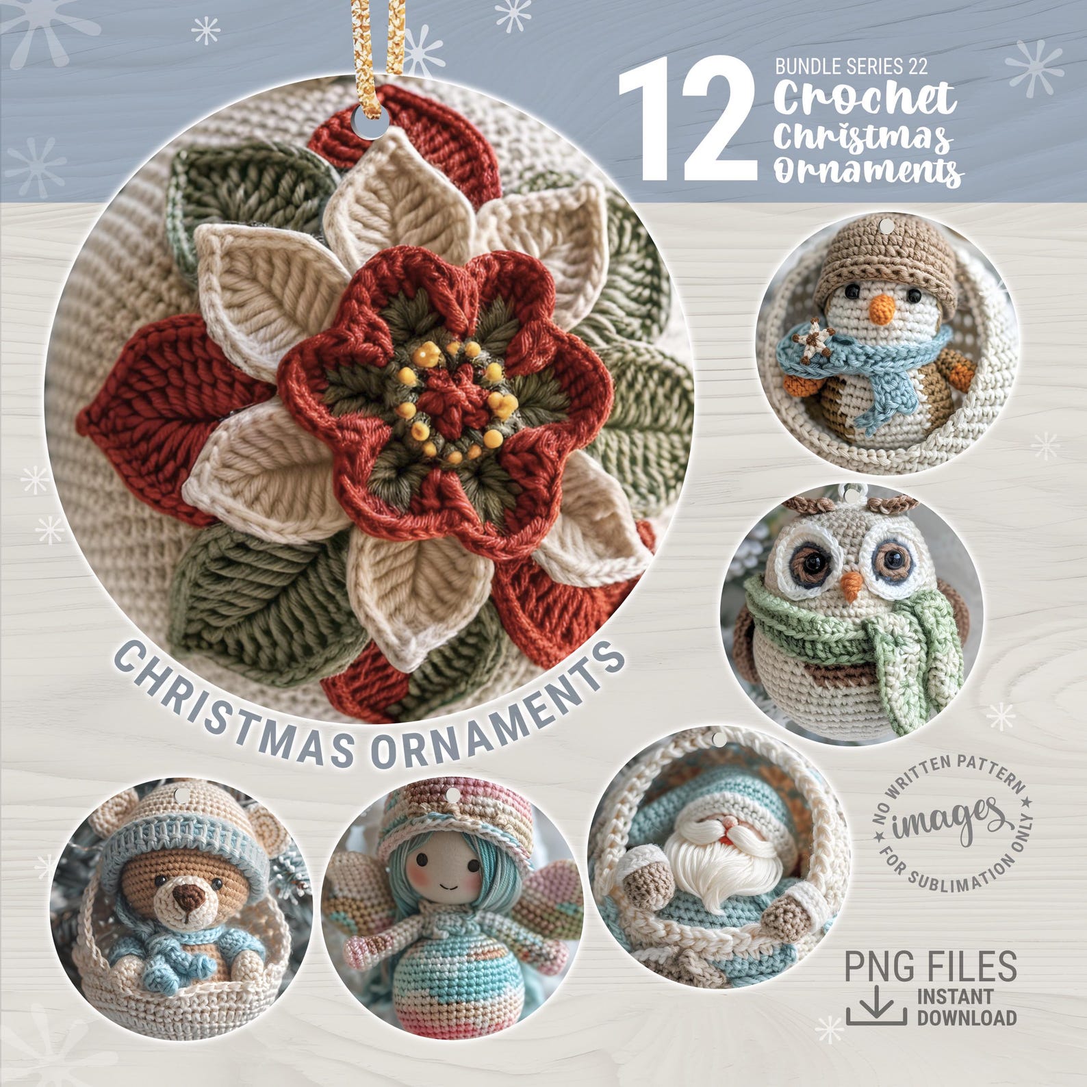 3D Christmas Crochet Ornament PNG, Boho Decor Ornaments Sublimation ...